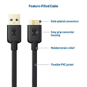 Cable Matters 2-Pack Micro USB 3.0 Cable 6 ft (External Hard Drive Cable, USB to USB Micro B Cable) in Black, Compatible with Seagate, LaCie, Toshiba, Samsung, Western Digital/WD External Hard Drive