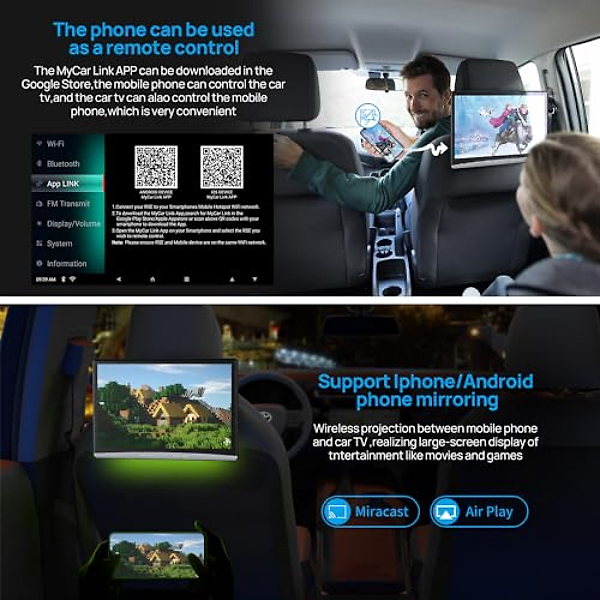 13.3" Upgrade Android 11 Car Headrest Video Players with 2.4G/5G Dual Brand WiFi, Dual Rear Seat TV Monitors Can Sync Screens, IPS Touch Screen 4K Tablets, HDMI Out/in Bluetooth FM USB-2G+32G