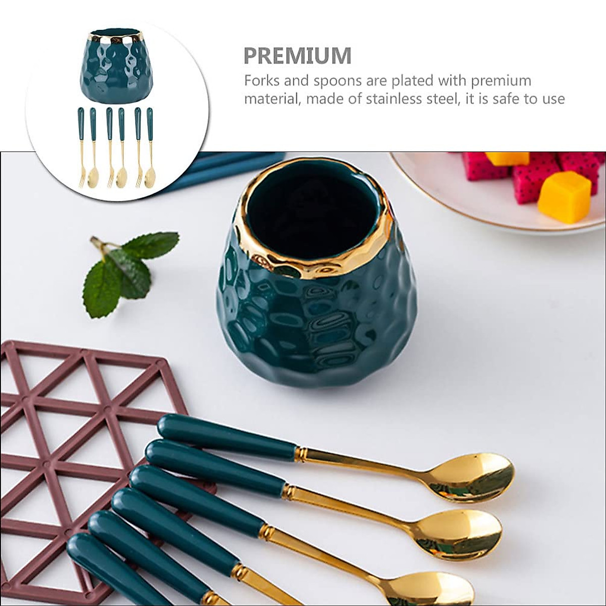 BESTonZON 1 Set Fork Spoon Ceramic Jar Dessert Fork Serving Spoon Utensil Holder for Storage Yogurt Spoons Tabletop Decor Utensil Supply Silverware Kitchen Utensil Phnom Penh Ceramics Coffee