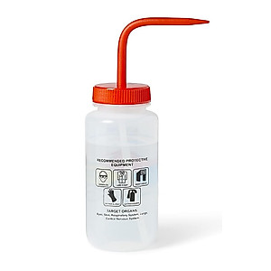 United Scientific™ UniSafe™ Wash Bottle for Acetone, 500mL - Labeled with Color Coded Chemical & Safety Information (4 Colors) - Wide Mouth, Self Venting, Low Density Polyethylene