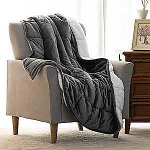 Uttermara Weighted Blanket Queen Size 15lbs 60x80 inches, Sherpa Weighted Blankets with Soft Plush Fleece, Cozy Warm White Sherpa Snuggle Thick Heavy Blanket Great for Relax and Calming, Grey