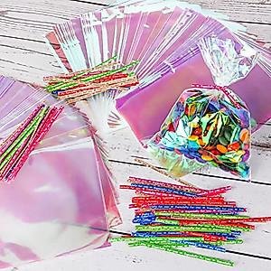 120pcs Cellophane Treat Bags, Iridescent Holographic Cellophane Bags 5x7 inch, Qpout Iridescent Holographic Cellophane Goodie Candy Cookie Bags, Iridescent Holographic Cellophane Party Favor Treat Bag