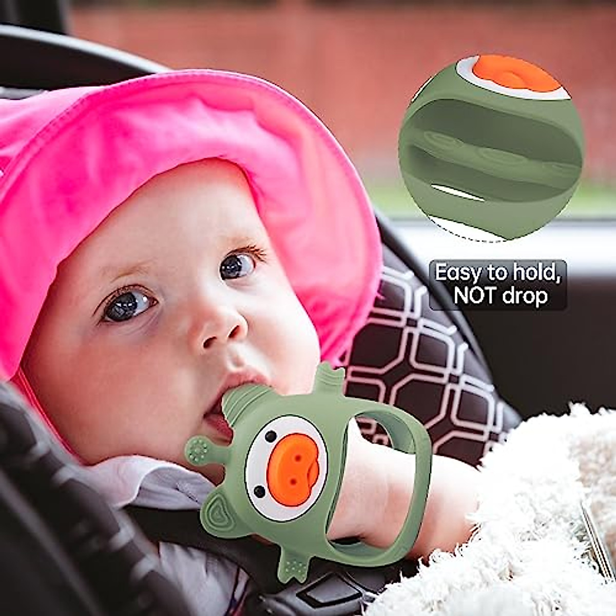 ZKHW Pig Baby Teething Toys for Babies 0-6 Months, Never Drop Silicone Baby Mitten Teether Toy for Infants 6-12 Months, BPA Free Baby Chew Toys for Sucking Needs,Green