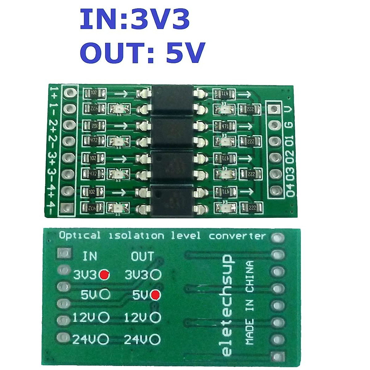 4channels in 3.3V Out 5V Digital Logic Level Conversion Module PNP/NPN to NPN Optical Isolation Board (4)