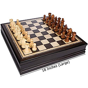 Kavi Inlaid Wood Chess Board Game with Weighted Wooden Pieces, Large 18 x 18 Inch Set