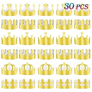 TUPARKA 30 Pcs Paper Crown Golden King Crowns Gold Foil Party Crown Hat Cap for Birthday Celebration Baby Shower Photo Props
