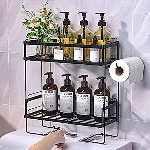 STILLDIO Bathroom Over The Toilet Storage Shelf 2-Tier Bathroom Storage Organizer Metal Basket Cabinet with Paper Holder Home Space Saving
