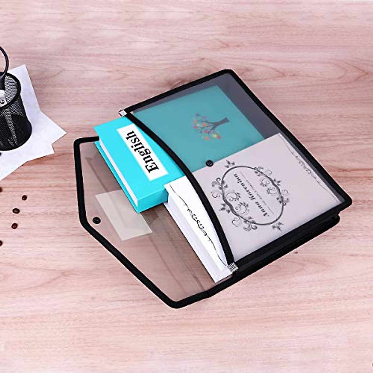 ABC life Plastic File Folder Poly Pockets Envelope Expanding File Wallet A4/Letter Size, 6 Pack Large Document Folder with Button Closure,Waterproof Transparent Accordion File Pouch for School/Office