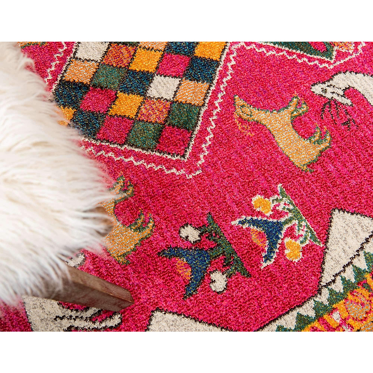 Unique Loom Sedona Collection Southwestern, Border, Over-Dyed, Animals, Tribal, Abstract Area Rug, 3 Feet 3 Inch, Pink/Beige