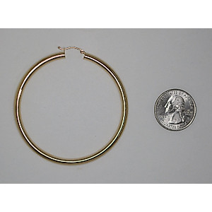Extra Large 14K Yellow Gold Thick Tube Hoop Earrings w/Click-Down Clasp, 65mm (4mm Tube)
