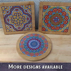 Decorative Wooden Trivets for Hot Dishes Pots and Pans Tea Pot Holders Nonslip Heat Resistant Kitchen Counter Accessories for Table Countertops (Style 2)