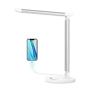 LED Desk Lamp, sympa Dimmable Table Lamp with 7 Brightness Levels, 5 Color Temperatures, USB Charging Port, Touch Control, Memory Function, Desk Light for Home Office Reading Work Study (Silver)