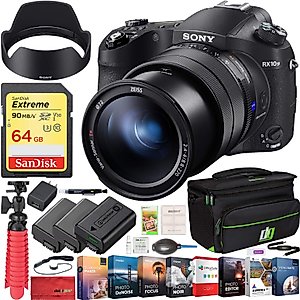 Sony RX10 IV Cyber-Shot High Zoom 20.1MP Camera with 24-600mm F.2.4-F4 Lens Bundle with 64GB Memory Card, Camera Bag, 2X Battery and Photo and Video Professional Editing Suite