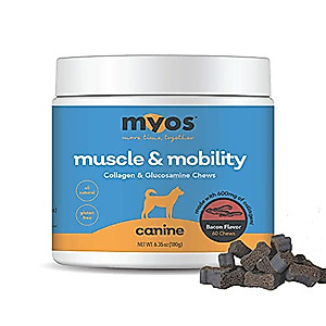 MYOS Canine Muscle & Mobility Chews – Natural Collagen & Glucosamine for Dogs - Bacon Flavor Joint Supplement for Muscle, Bone & Joint Support, 60 Count