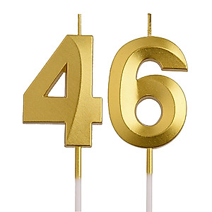 AOOLADA 46th 64th Birthday Candles, Gold 64 46 Year Old Number Birthday Candles, Birthday Party Decorations Cake Topper Gifts for Men Women