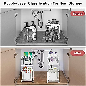 PIGTAB Under Sink Organizers and Storage - Pull Out Under Cabinet Organizer for Bathroom, Kitchen, 2 Tier Metal Shelf Basket Holds up to 150lbs for Kitchen Bathroom Cabinet or Pantry