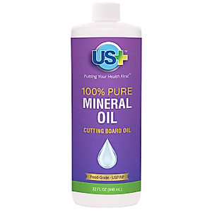 US+ 32oz 100% Pure Mineral Oil - Cutting Board Oil - Food-Grade - USP - Restores & Protects Cutting Boards, Butcher Blocks, Countertops, Steel Surfaces & More