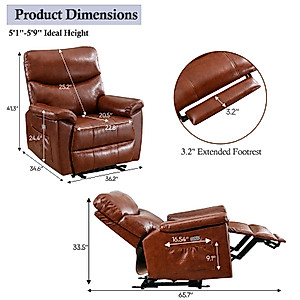 RIHEREFY Electric Recliner,PU Leather Recliner Chair with Extended Footrest,Recliner Chairs for Adults,Extra Wide Reclining Massage Chair with 2 Side Pockets & USB Ports
