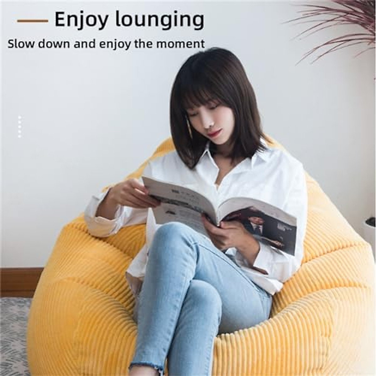 DAUTAI Soft Corduroy Stuffable Bean Bag, Fluffy Lazy Sofa for Adult Teen, High Skin-Friendly Softness Thick Texture, Pets Dogs/Cats Room Furniture (No Filler),Yellow,XL