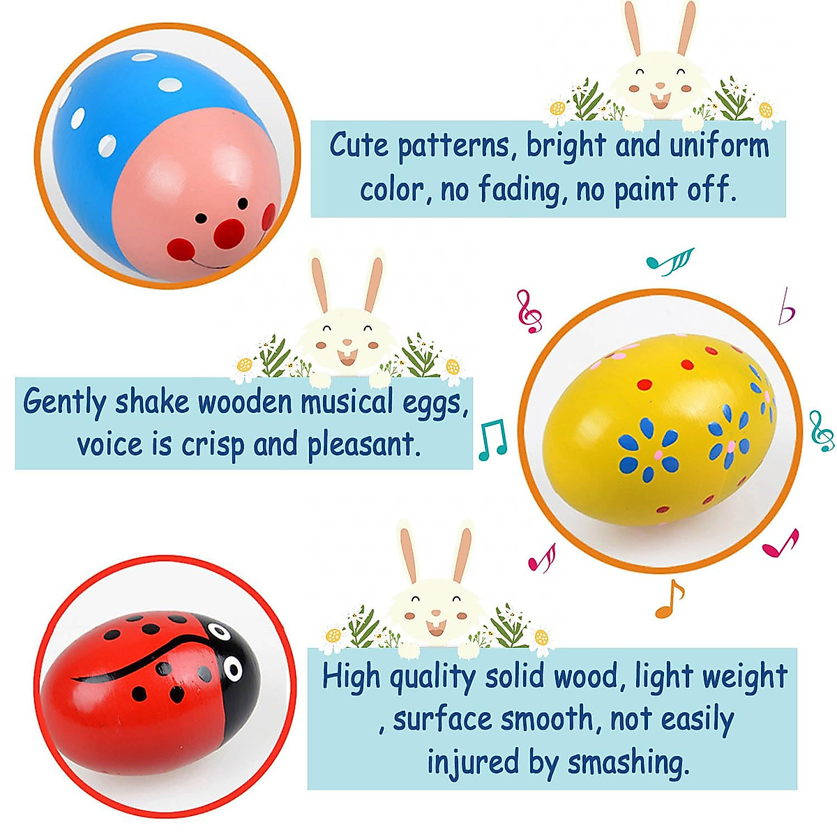 UPINLOOK 9 Pcs Wooden Easter Eggs Shakers Maracas for Baby Kids Classroom Prize Musical Instrument Early Learning Toys Easter Basket Stuffers Fillers