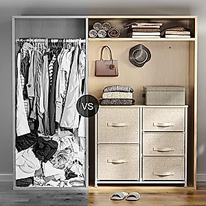 Pipishell Fabric Dresser, 5 Drawer Storage Chest Tower, Organizer Unit for Bedroom, Hallway, Entryway, Closets and Living Room -Sturdy Steel Frame, Wood Top, Easy Pull