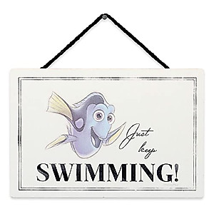 Open Road Brands Disney 100th Anniversary Finding Nemo Dory Quote Hanging Wood Wall Decor - Just Keep Swimming Sign for Home Decorating