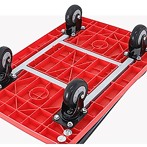 Generic Hand Trucks Flatbed Cart Small Platform Truck with Plastic Deck and Metal Handle Folding Trolley Easy Storage and High Load Capacity Red Push Cart (Size : 770lb-5in Wheels)