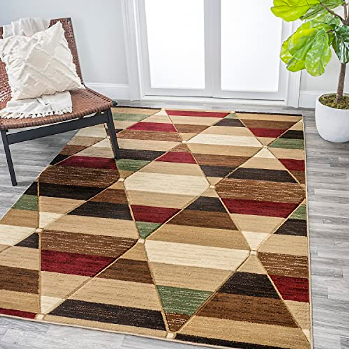 JONATHAN Y UNQ101B-8 Kehoe Retro Diamonds Geometric Indoor Area -Rug, Modern, Contemporary, Transitional Easy -Cleaning,Bedroom,Kitchen,Living Room,Non Shedding, Red/Brown/Cream, 8 X 10