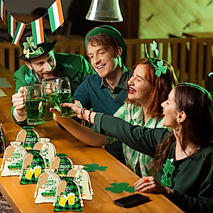 20 Pieces St Patrick's Day Party Favor Bags with Drawstring 4 x 6 Inches Lucky Shamrock Cotton Candy Pouch Sacks Irish Gift Plaid Treat Bag with 20 Tags for Saint Patrick's Day Irish Party Supplies