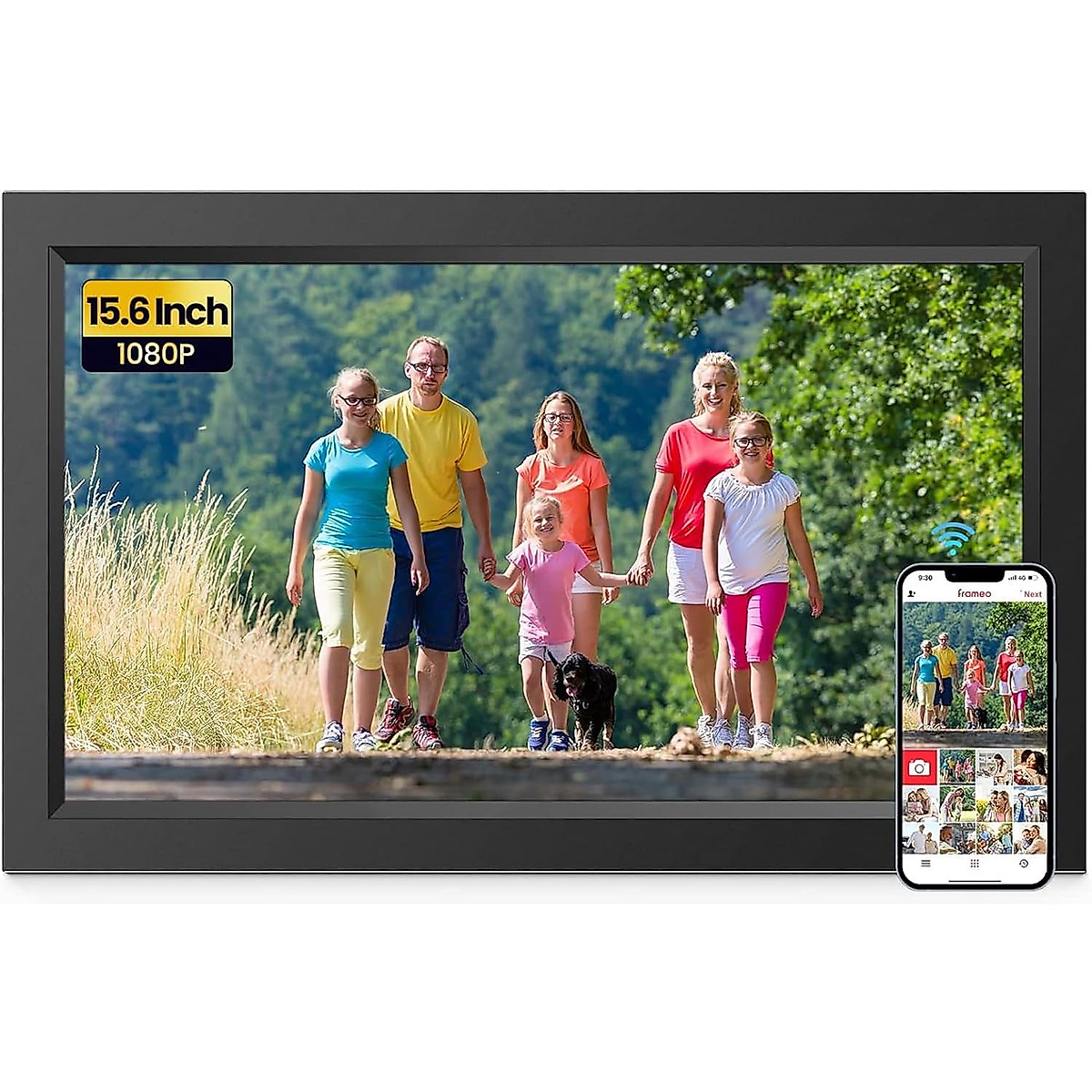 Jazeyeah 15.6 Inch Large Digital Picture Frame, Frameo WiFi Smart Digital Photo Frame with 32GB Storage and 1920 * 1080 IPS FHD Touch Screen, Free Storage - Gift for Friends and Family