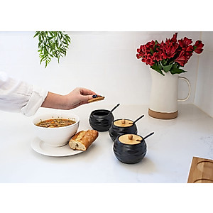 Nat & Jules Round Black 9 ounce Stoneware Spice Container and Tray Set