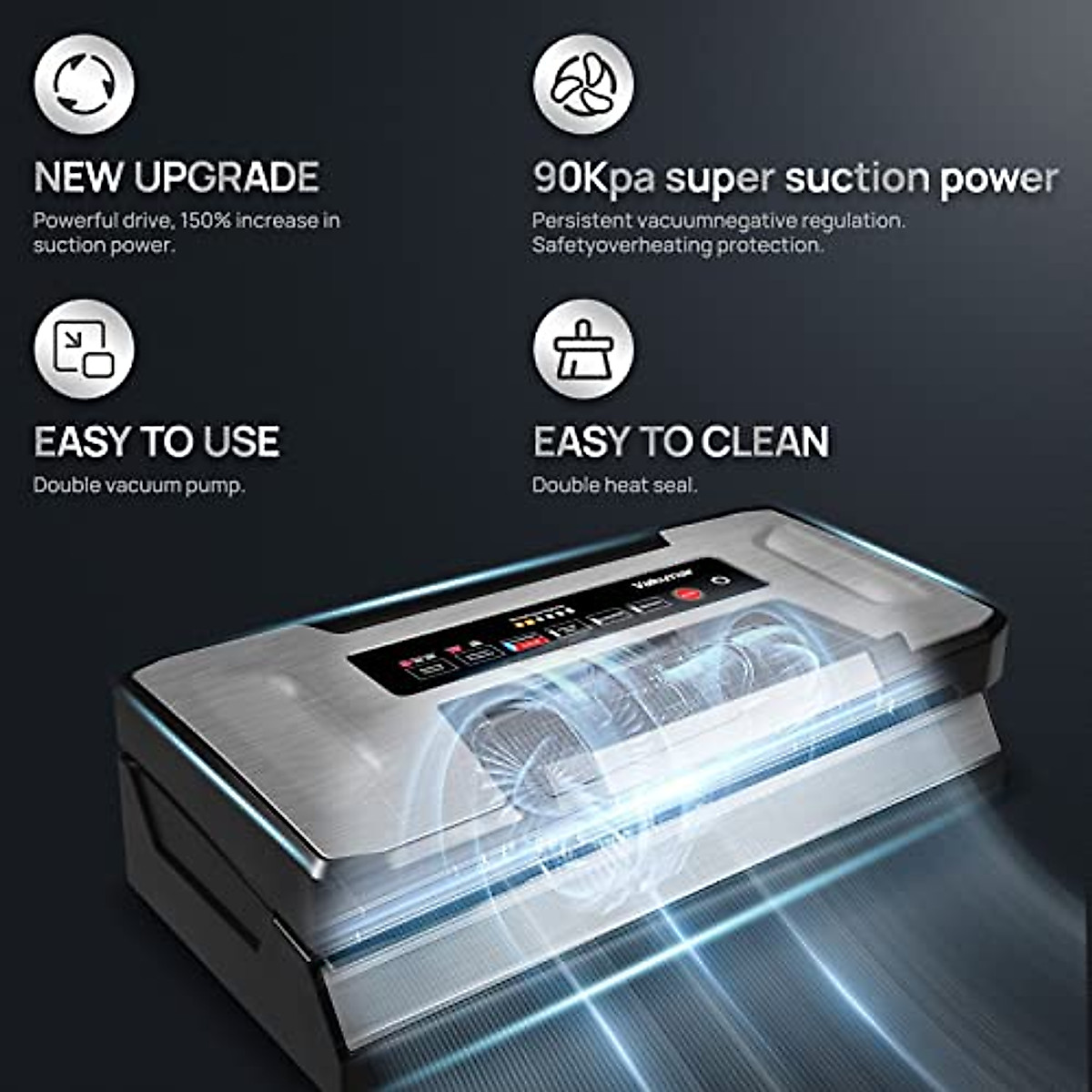 Vacuum Sealer, Vakumar 90Kpa Food Vacuum Sealer Machine Built-in Cutter & Bag Storage, Food Preservation Dry/Moist /Liquid Mode, Perfect for Liquid-Rich Foods Including Fresh Meats, Marinades, Sauces and More, Handle Locked Design