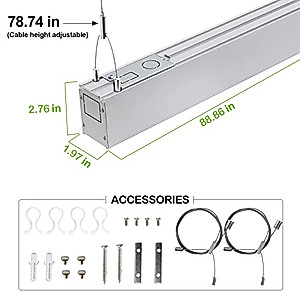 hykolity 8FT Linkable LED Linear Light, 80W 9200lm 3000K/4000K/5000K CCT Selectable, 0-10V Dimmable Architectural LED Suspension Office Lighting Fixture for Market, Garage, ETL,4 Pack - Silver