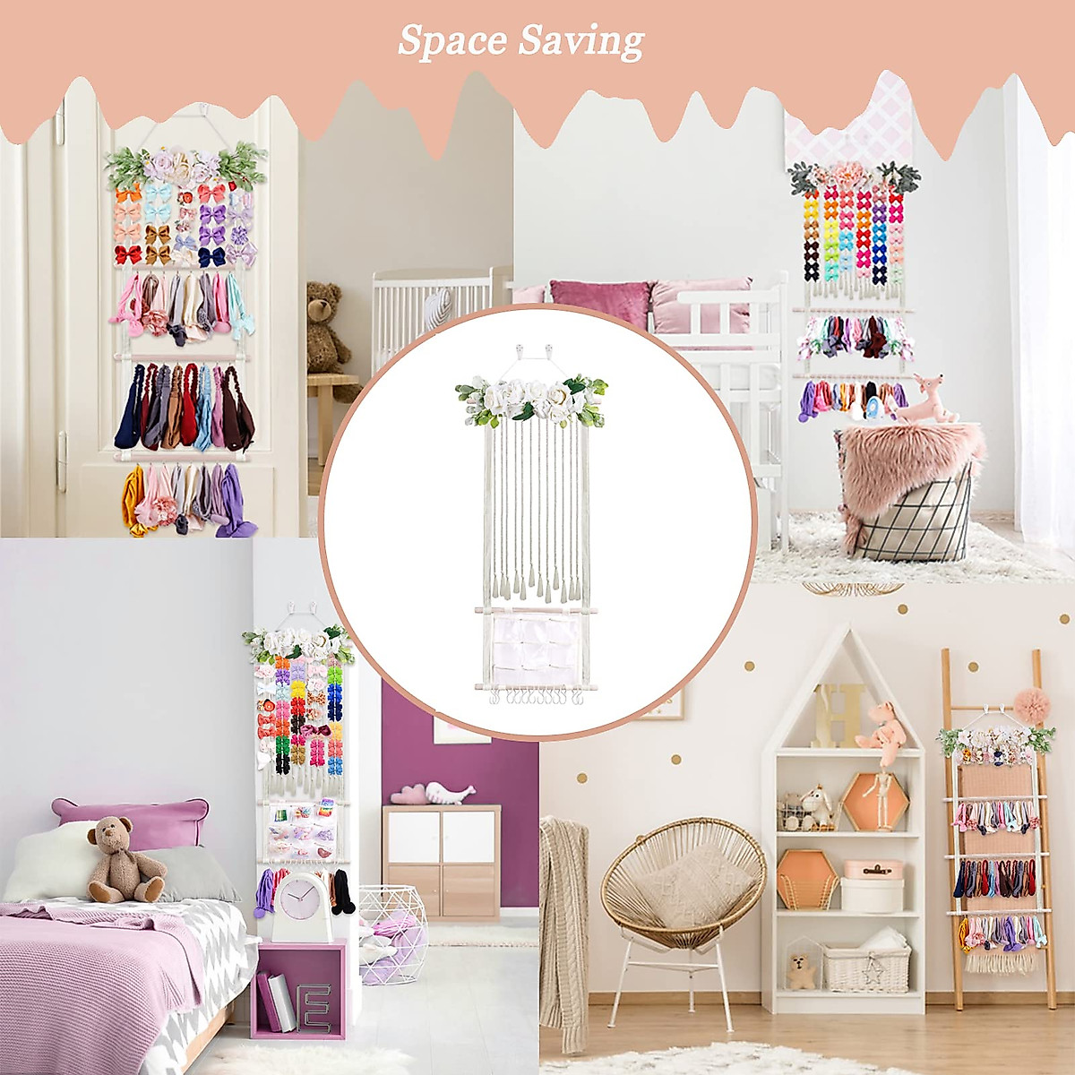 mligril Headband Holder for Girls Hair Bows, Baby Headbands Organizer Storage Hair Clips Hanger Storage Flower Wall Hanging Decor for Nursery Room