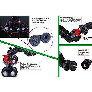 Smatree Double Suction Cup Mount, Car Mount Compatible for Gopro Hero 11/10/9/8/7/Max/6/5/4/3+/3, AKASO, DJI OSMO Action Camera, Greater Suction Power（Updated Version）