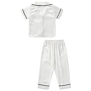 zdhoor 2Pcs Satin Silk PJs Sleepwear Infant Baby Boys Girls Pajama Set Cute Cartoon Shirt Tops with Pants Set White 6-12 Months