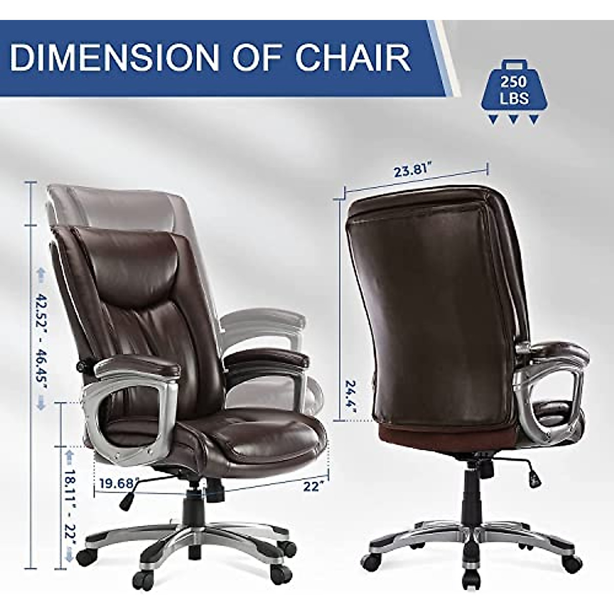 Home Office Chair Executive High Back Ergonomic Desk Chair Height Adjustable Managerial Rolling Swivel Chair with Adjustable Built-in Lumbar Support, Faux Leather, Dark Brown