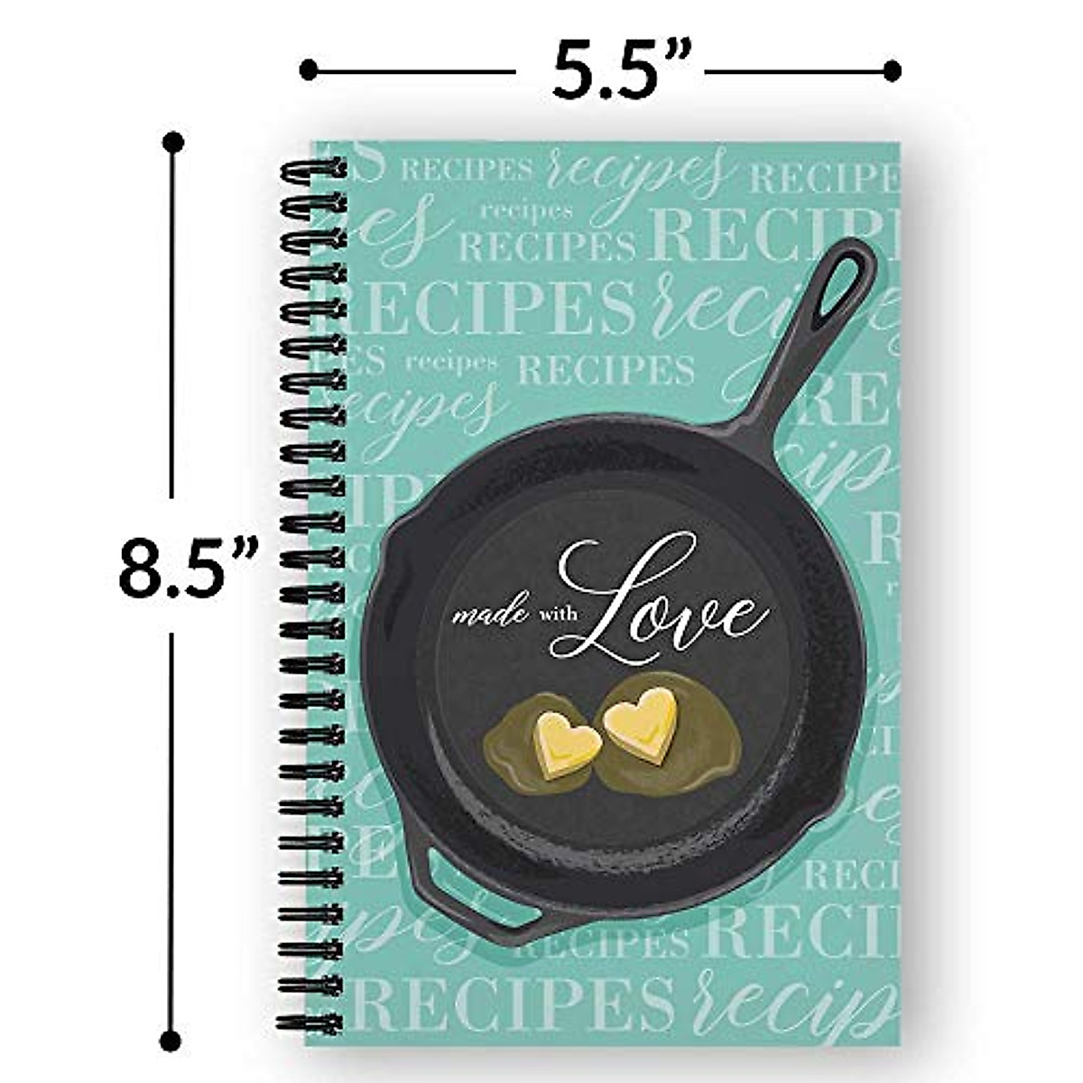 Gotcha Covered Notebooks Softcover Recipes With Love 5.5" x 8.5" Spiral Recipe Notebook/Journal, 120 Recipe Pages, Durable Gloss Laminated Cover, Black Wire-o Spiral. Made in the USA