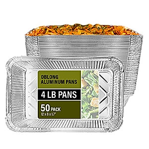 PARTY BARGAINS 4 LB Aluminum Foil Pans, 50 Pack, 12 x 8 x 1.7 Aluminum Pan for Cooking, Baking Cakes, Bread, Casserole, Roasting, Broiling, Steam Pan Set (Max 240°C)