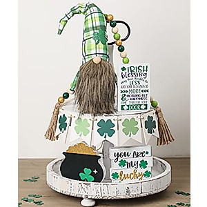 St. Patrick's Day Tiered Tray Decor Set 6, Shamrock Pot of Gold Wood Sign, Irish Lucky Theme Table Centerpiece Decoration Sign for Home Party Décor