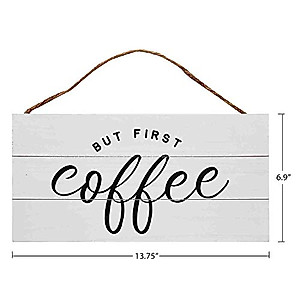 GSM Brands Coffee Wood Plank Hanging Sign for Kitchen (13.75 x 6.9 Inches)