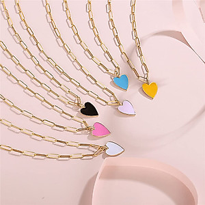 Meeran Heart Necklace for Women,Preppy Jewelry Dainty Paperclip Chain Necklace for Women,Cute Black Heart Preppy Necklaces 16+2 Inches