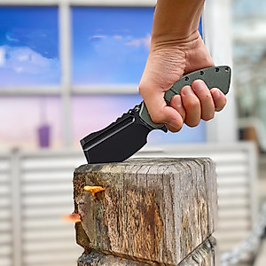 KANSEPT Pocket Knives XL Korvid Cleaver Style, Pocket Knife 3.55'' Black TiCn Coated 154CM Blade Pocket Folding Knife with Green Micarta Handle EDC Folding Knife T1030B4