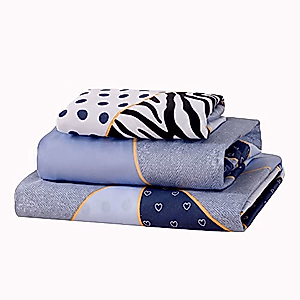 HOOBUY Soft Microfiber Printed Bed Sheets Set,All Seasons Bedding 3-Piece,Includes Floral Patterned Flat Sheet,Fitted Sheet with Elastic Deep Pocket&Pillowcase (XLQD, Twin)