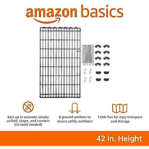 Amazon Basics Foldable Octagonal Metal Exercise Pet Play Pen for Dogs, Fence Pen, No Door, Large, 60 x 60 x 42 Inches, Black
