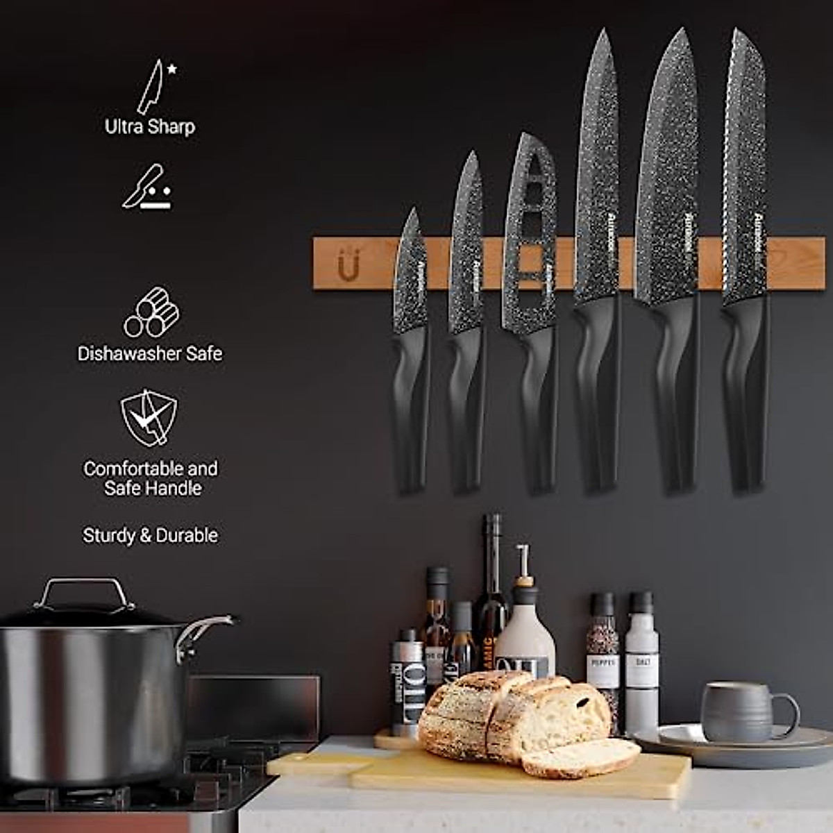 Knife Set, 6 Piece Kitchen Knife Set, High Carbon German Stainless Steel Knives Set, Non-stick Coating, Ultra Sharp, Dishwasher Safe