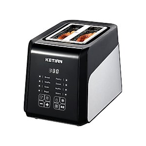 Touch Screen Toaster 2 Slice, KETIAN Bagel English Muffins Toast Pastry Waffles Grain Sweet Bread Toaster, Extra Wide Slots Single Slot Toasting Automatic Lifting, 1400w