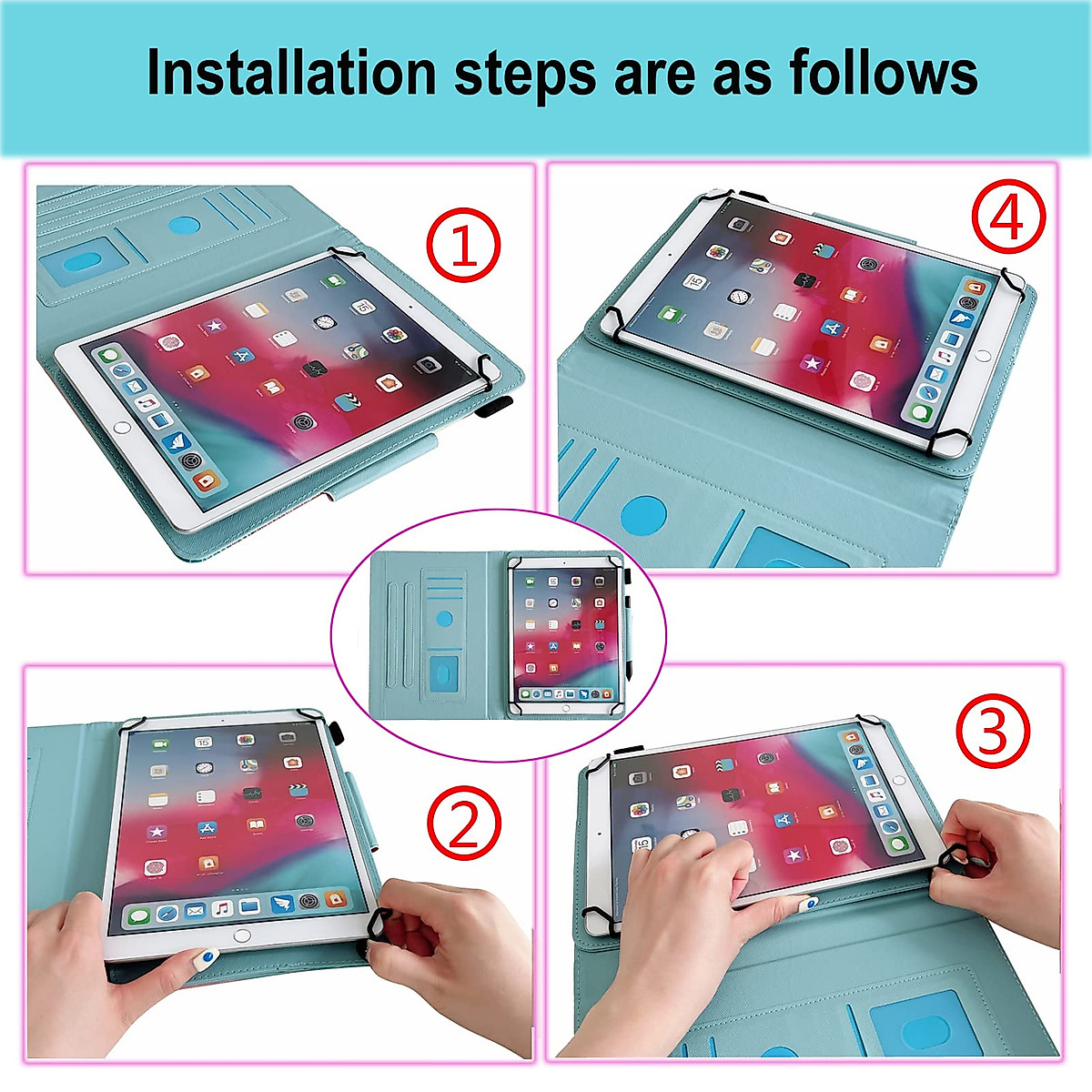 9.5-10.5 inch Tablet Case, Universal Protective Cover Stand Folio Case for 9 10 10.2 Inch Android Touchscreen Tablet, Green-Gold Marble