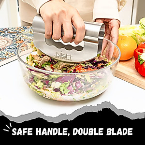 Nish Salad Choppers Mezzaluna Choppers with Protective Cover Mincing Knives Vegetable Knife Mezzaluna Mincer Double Blade Stainless Steel for Home Kitchen & Restaurant