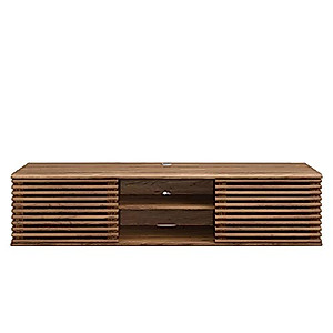 Modway Render 60" Mid-Century Modern Wall Mount Media Console TV Stand, 60 Inch, Walnut